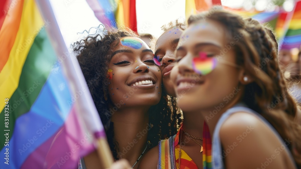 Fotografie Celebrating LGBTQ Pride Festival - Diverse Friends Holding ...