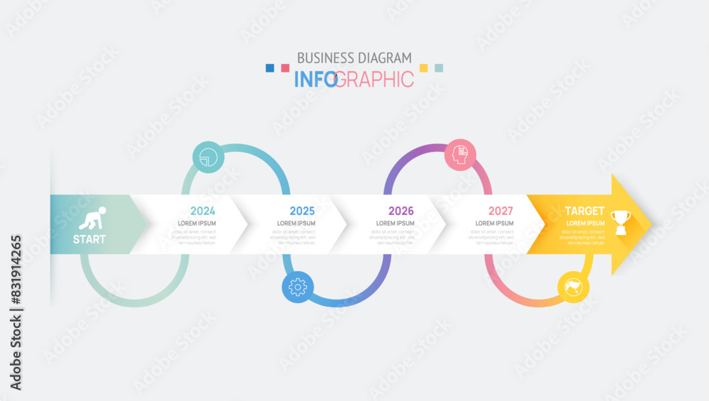 Business step timeline infographic arrow template. Modern milestone ...