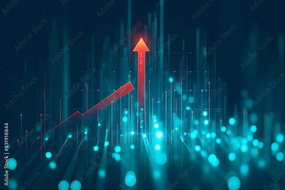 A blue background with glowing arrows pointing upwards, representing ...