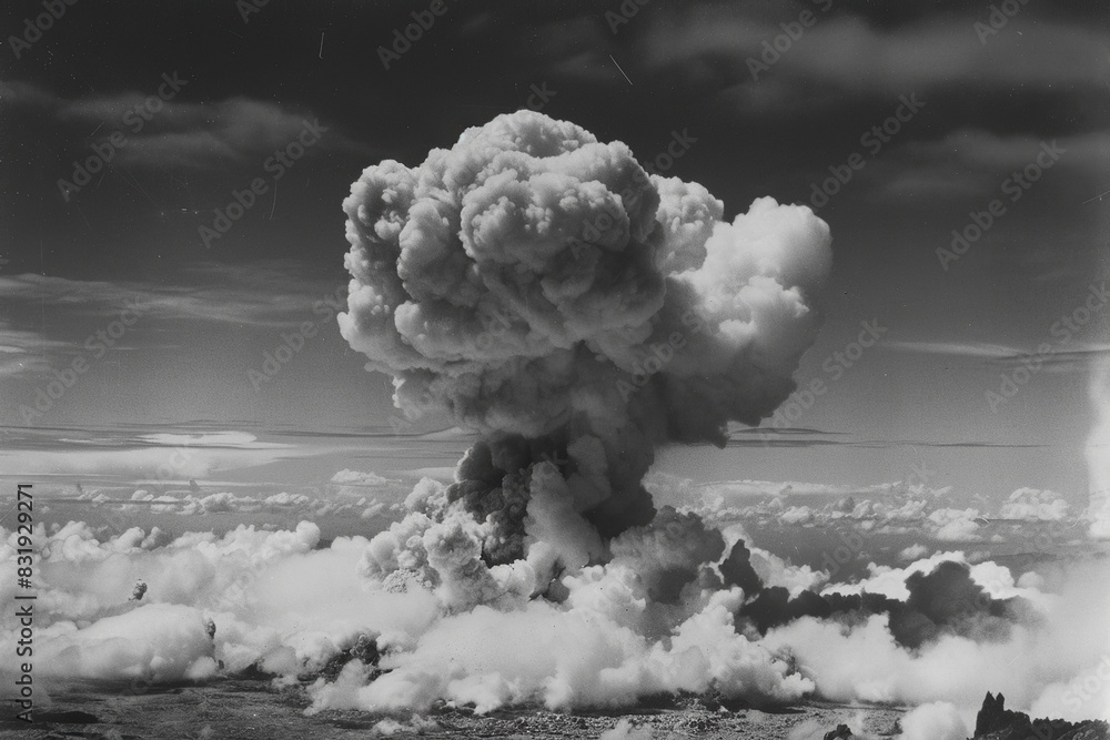 Generative ai on theme of scary nuclear explosion in outdoor, mushroom ...
