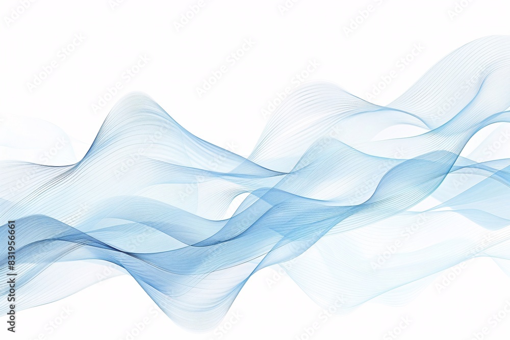 Modern white background with thin blue lines forming an abstract wave ...