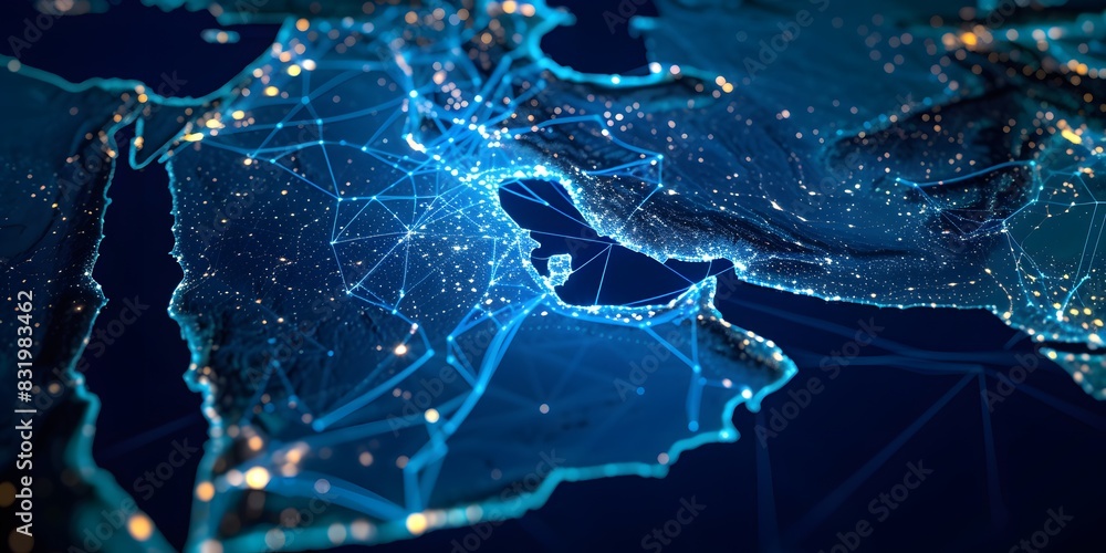 Digital map of the Middle East, highlighting global network connections ...