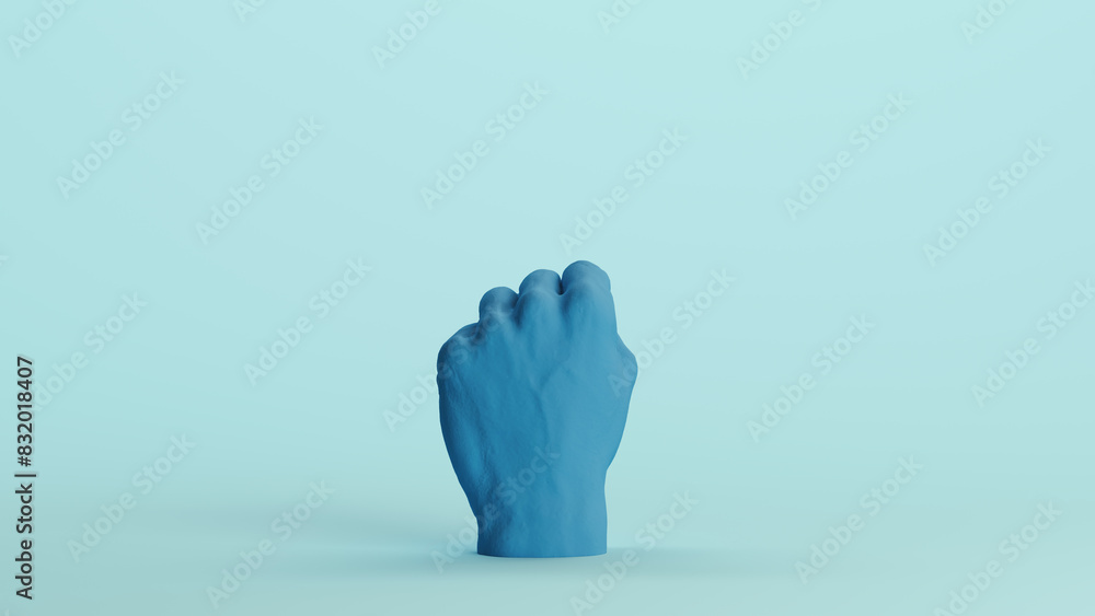 Blue clenched fist raised power sign violence symbol pale background 3d ...