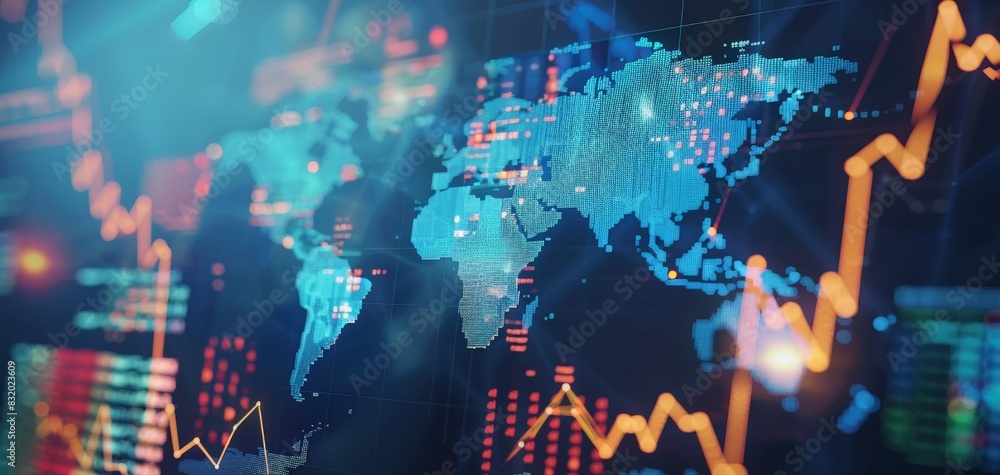 Global markets overview with dynamic financial data overlaying a ...