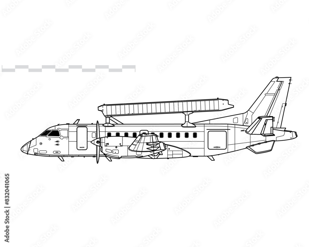 ASC 890. Saab 340 AEWC. Vector drawing of airborne early warning and ...
