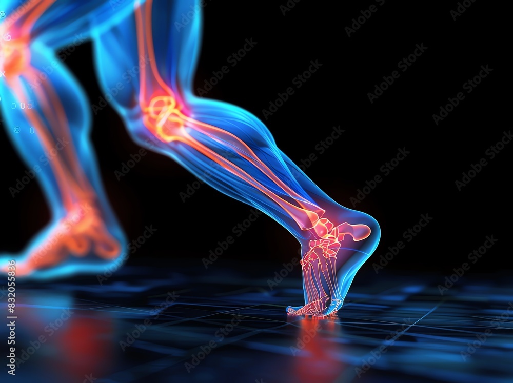 3D illustration of human leg joints and muscles in motion, highlighting ...