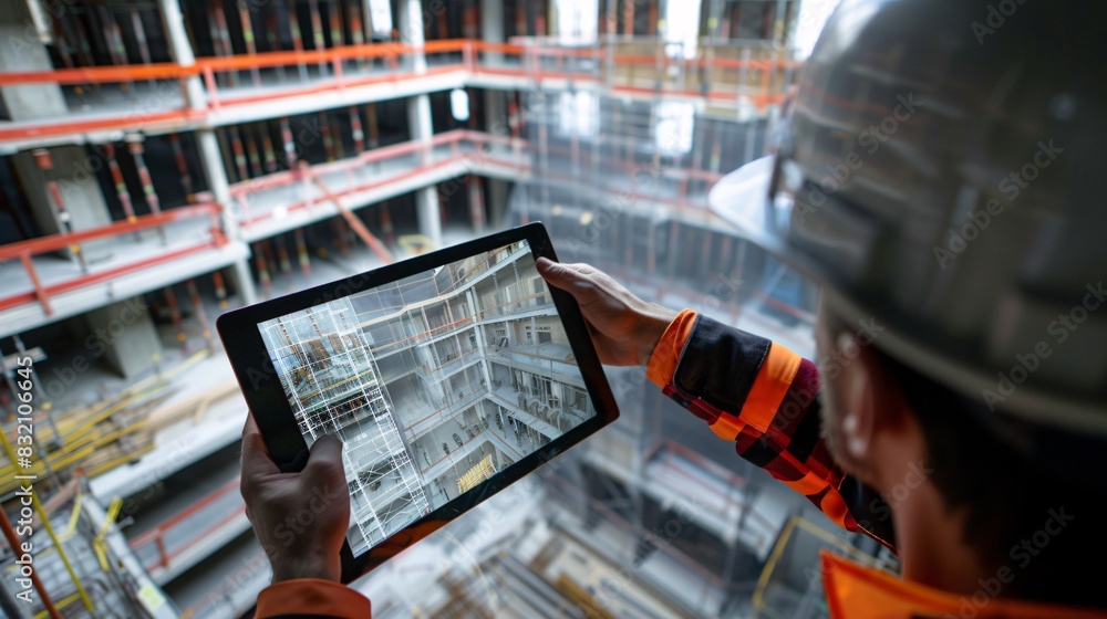 Construction Civil Engineer use technology software through tablets to ...