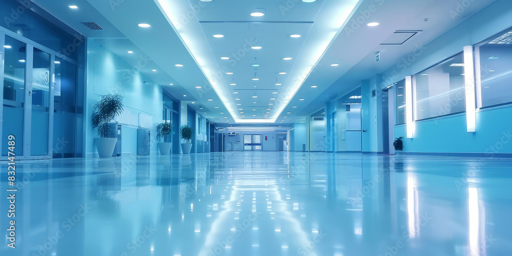 Modern hospital corridor with bright lighting and clean design ...