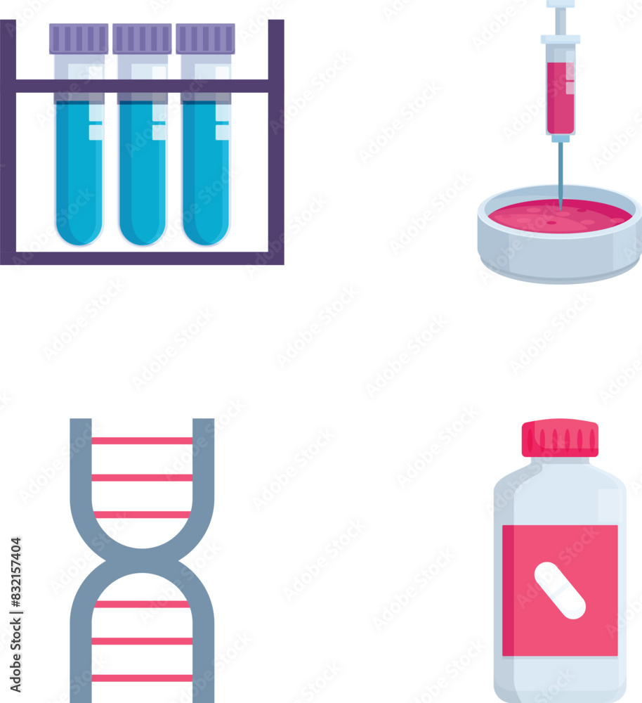 Collection of colorful vector icons representing medical research ...