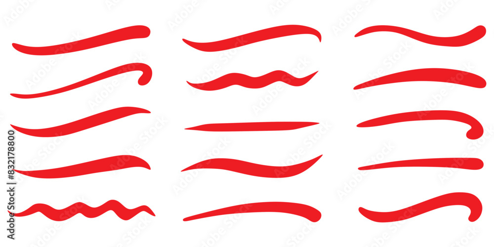 Swoosh, swash underline stroke set. Hand drawn red swirl swoosh ...