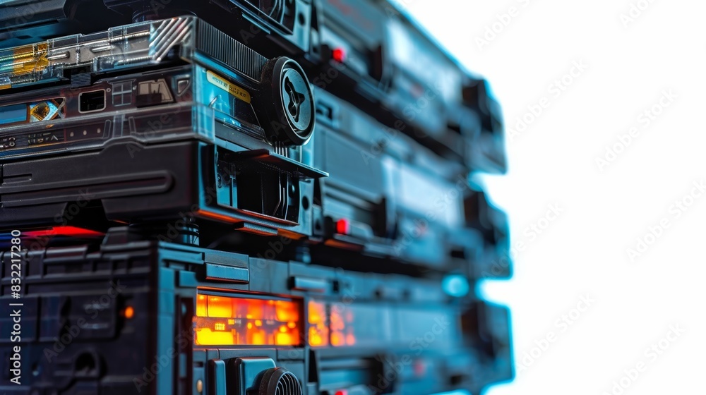 Classic 1980s VCR with VHS tapes, isolated white background, high ...