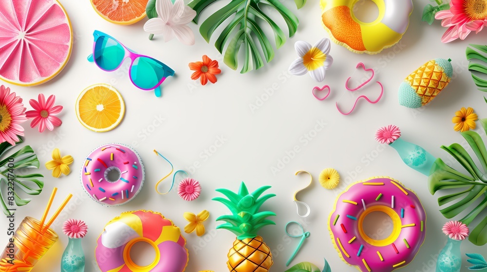 Summer Splash: Colorful Pool Party Frame on White Background Stock ...