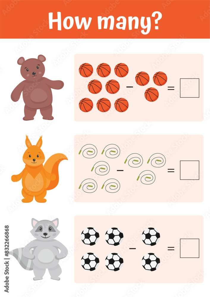 Math educational worksheet for kid, mathematic addition, subtraction ...