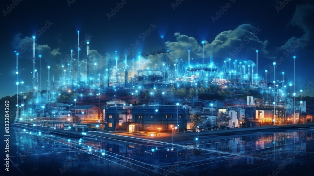 Modern factory, communication network. Telecommunication. IoT, Internet ...