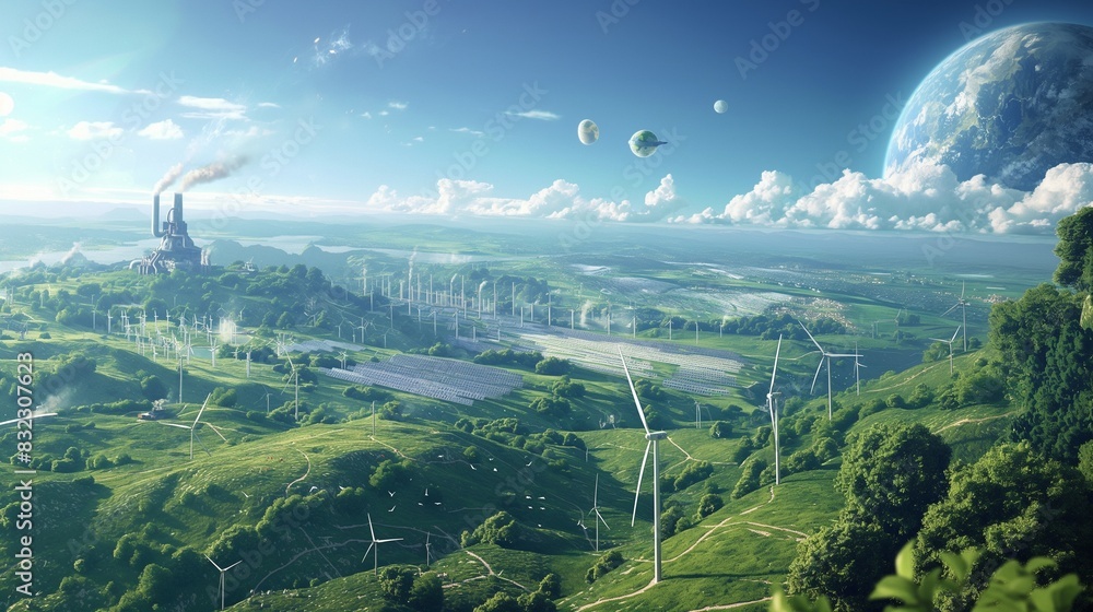 A depiction of Earth with a clear atmosphere and healthy, green ...