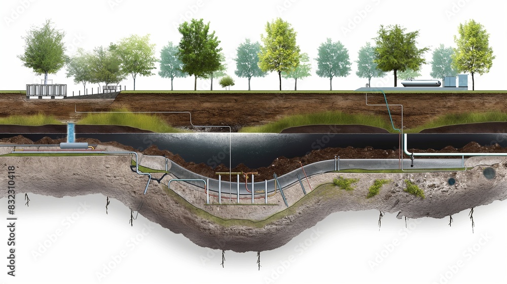 A detailed diagram of an underground water conservation system that ...