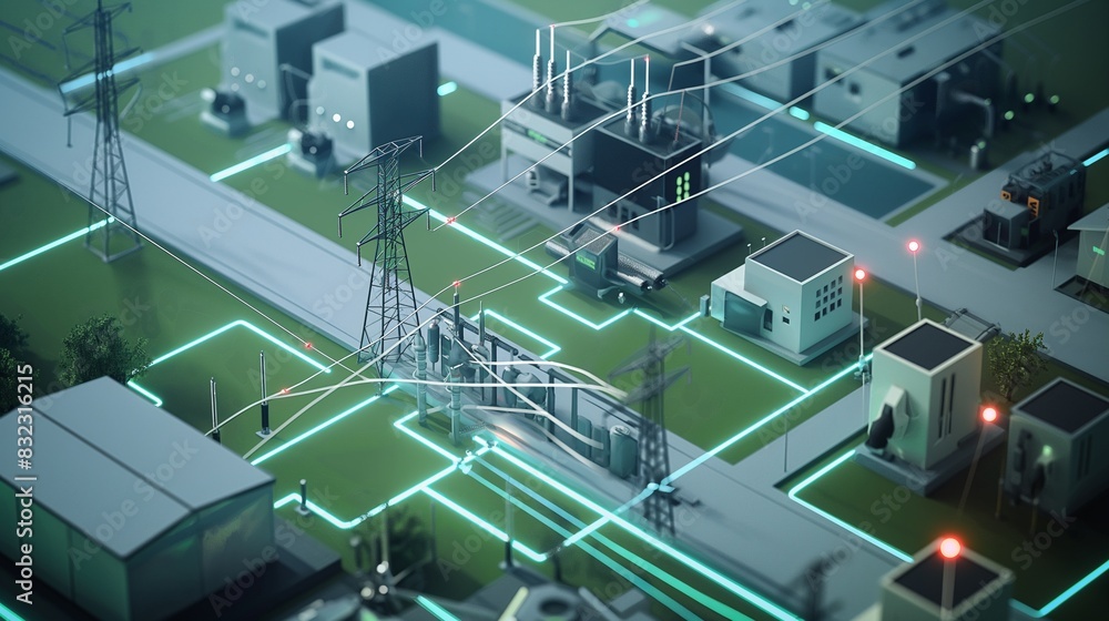A diagrammatic image of a smart grid infrastructure, showing the flow ...