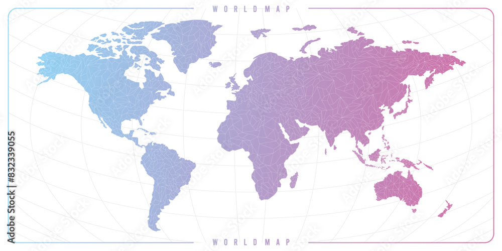 line art-style world map with blue and purple color gradations ...