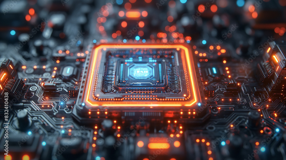 isometric view of a futuristic quantum computer chip with a glowing ...