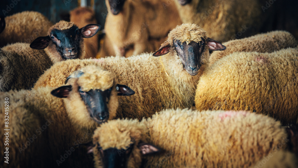 Sheep in the barn. Photo from a sheep farm, illustrative photo for the ...