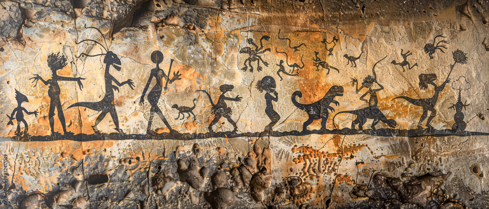 Ancient Cave Art Depicting Alien-like Figures Intricate Rock Paintings ...