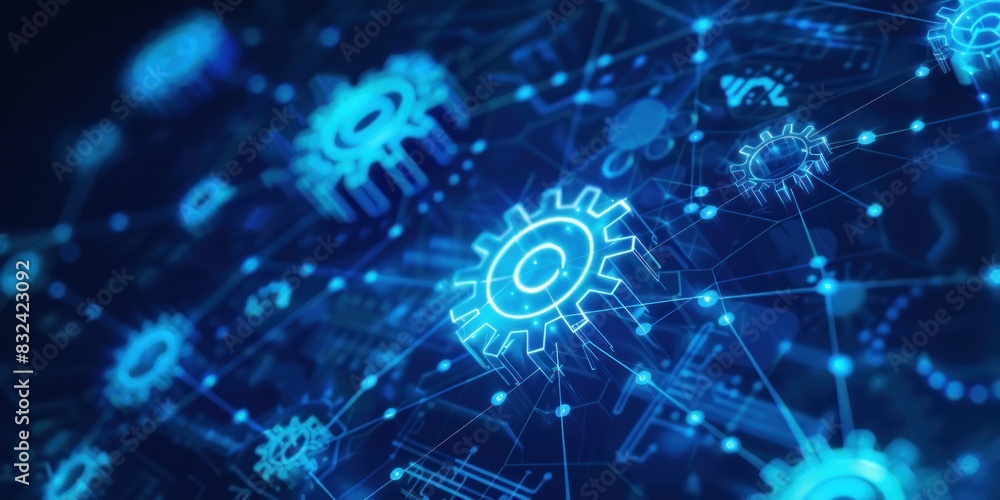 Blue digital background with icons of gears Stock Illustration | Adobe ...