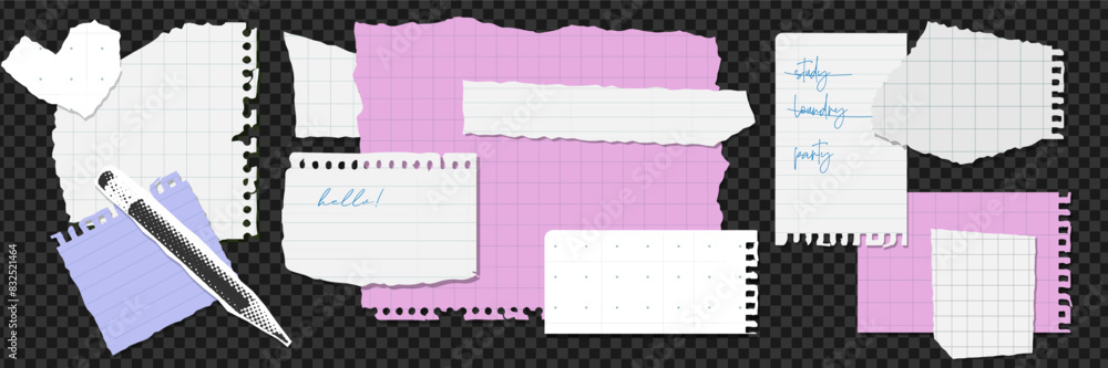 Collection of torn sheets of paper. Trendy Collage turnout elements in ...