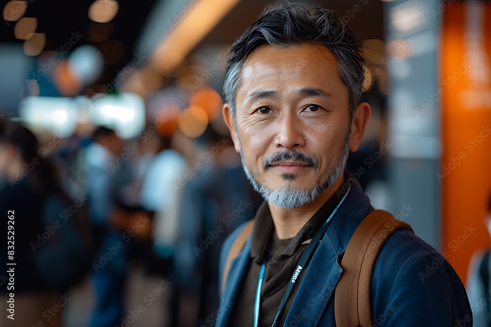 middleaged Japanese man presenting business opportunities at an ...