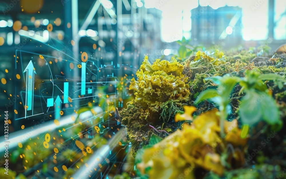 Organic waste being processed in bioreactors with efficiency indicators ...