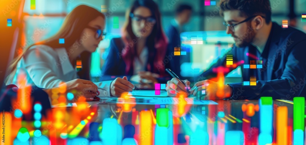 Heatmap of sales data with a diverse business team engaged in a meeting ...