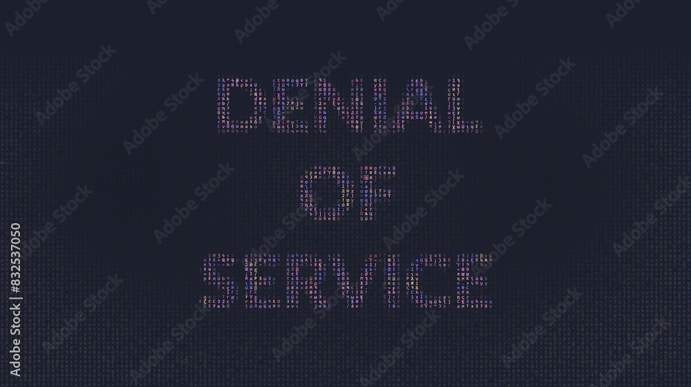 Cybersecurity concept denial of service on foreground screen, ASCII style in a code development ...