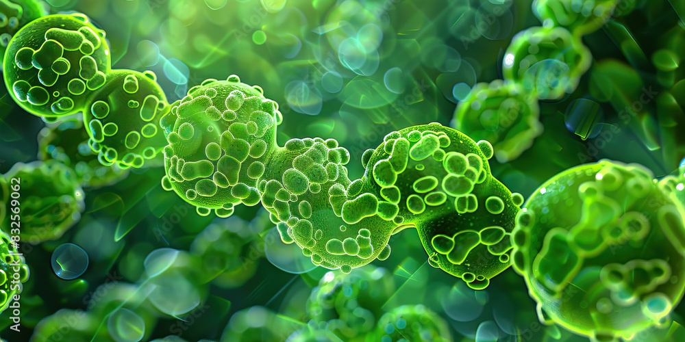 Emerald Green Bacterial Reproduction: Close-up microscopy of emerald ...
