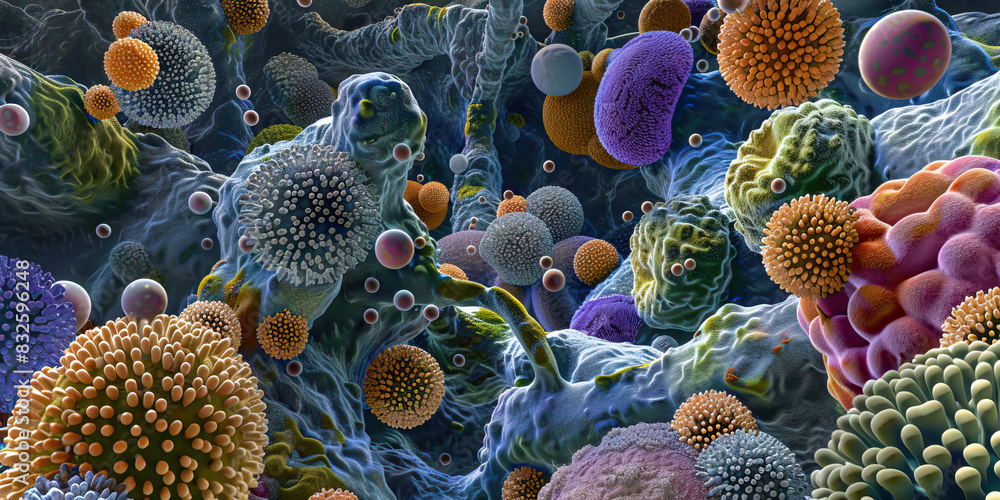 Stock-Illustration „Bacterial Colony Morphology: Detailed microscopic ...
