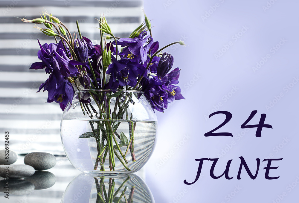 Calendar for June 24: numbers 24, name of the month June in English ...