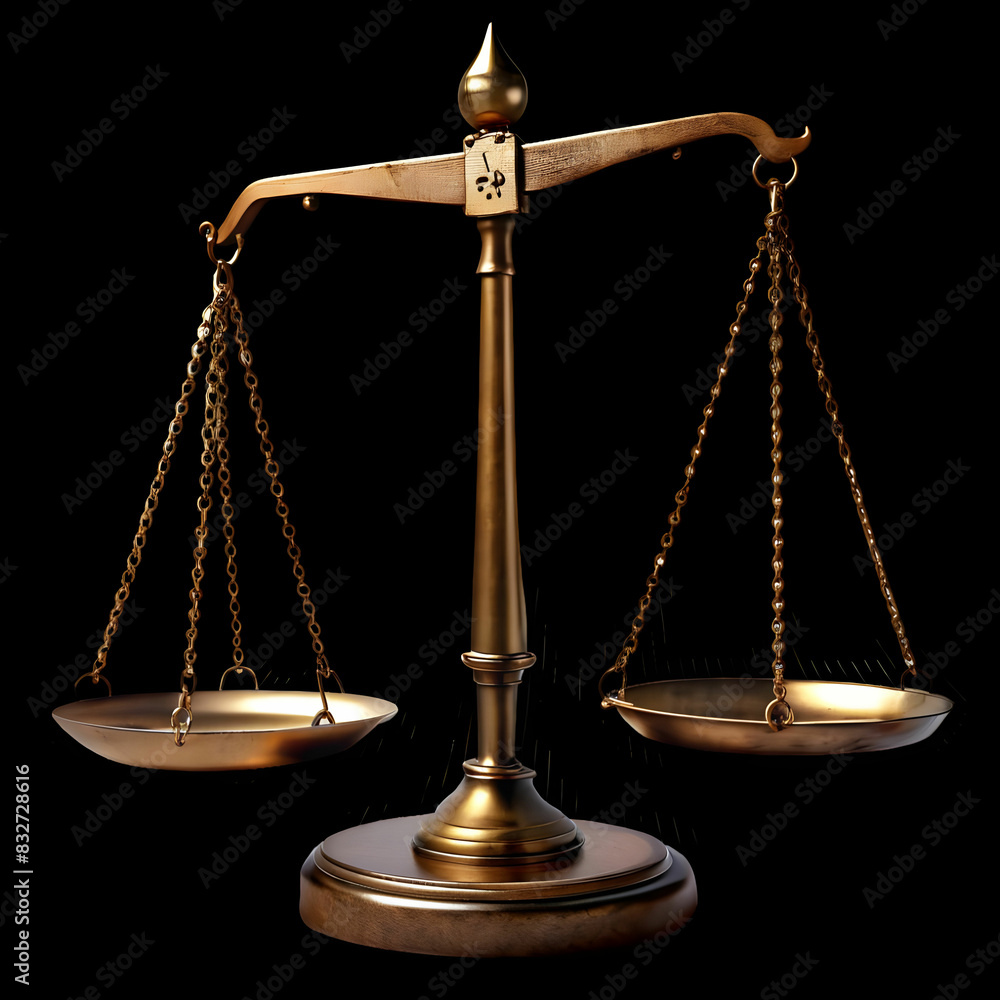 balance scale isolated on transparent background . Golden Libra scales ...