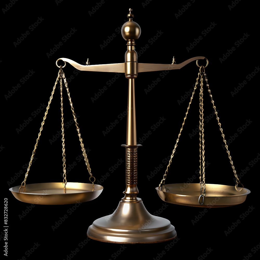 balance scale isolated on transparent background . Golden Libra scales ...