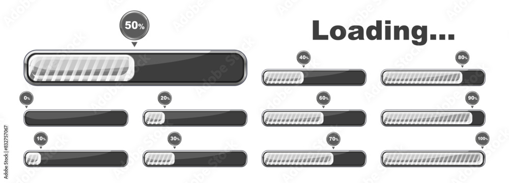 Loading icon set. Set loading bar progress icons isolated on ...