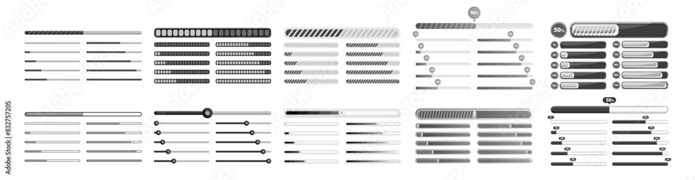Loading icon set. Set loading bar progress icons isolated on transparent background. Download ...