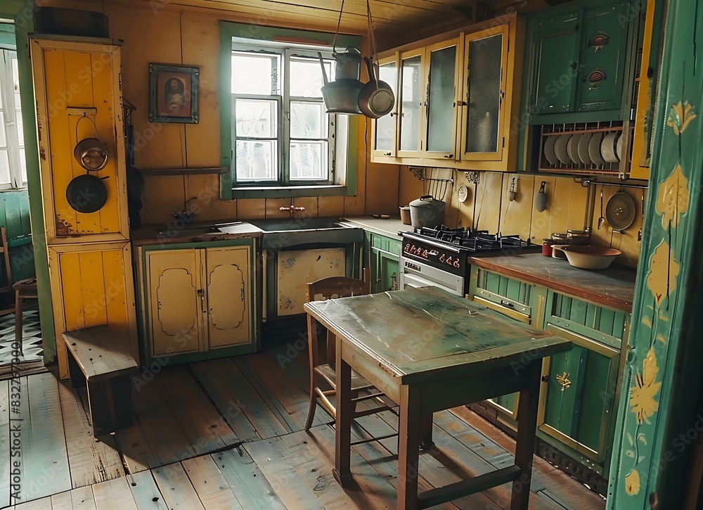 The interior of a kitchen in an old Russian village Stock Photo | Adobe ...
