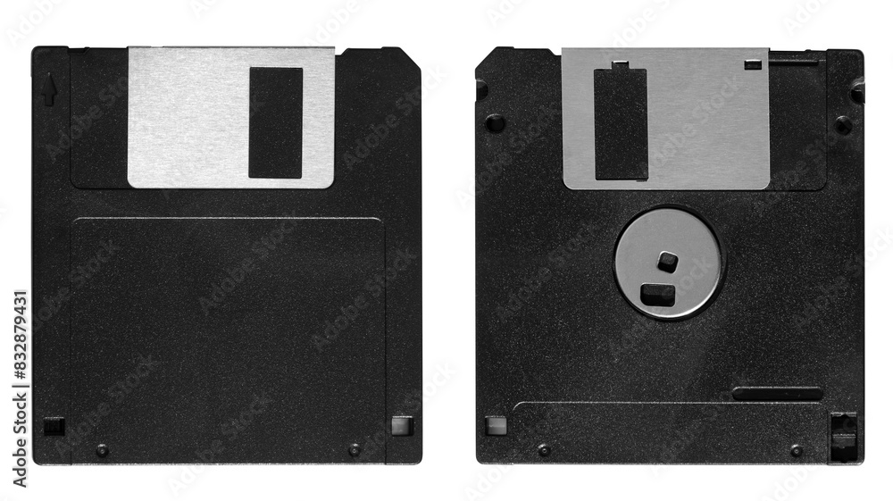floppy disk black, 2.5 inch front and back without label on transparent ...