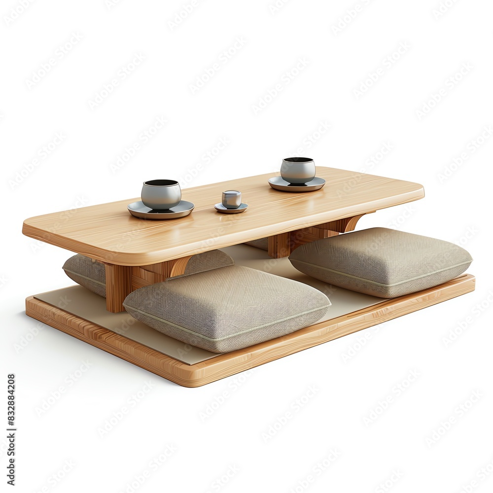 Tatami Table with low seating, isolated white background, without ...
