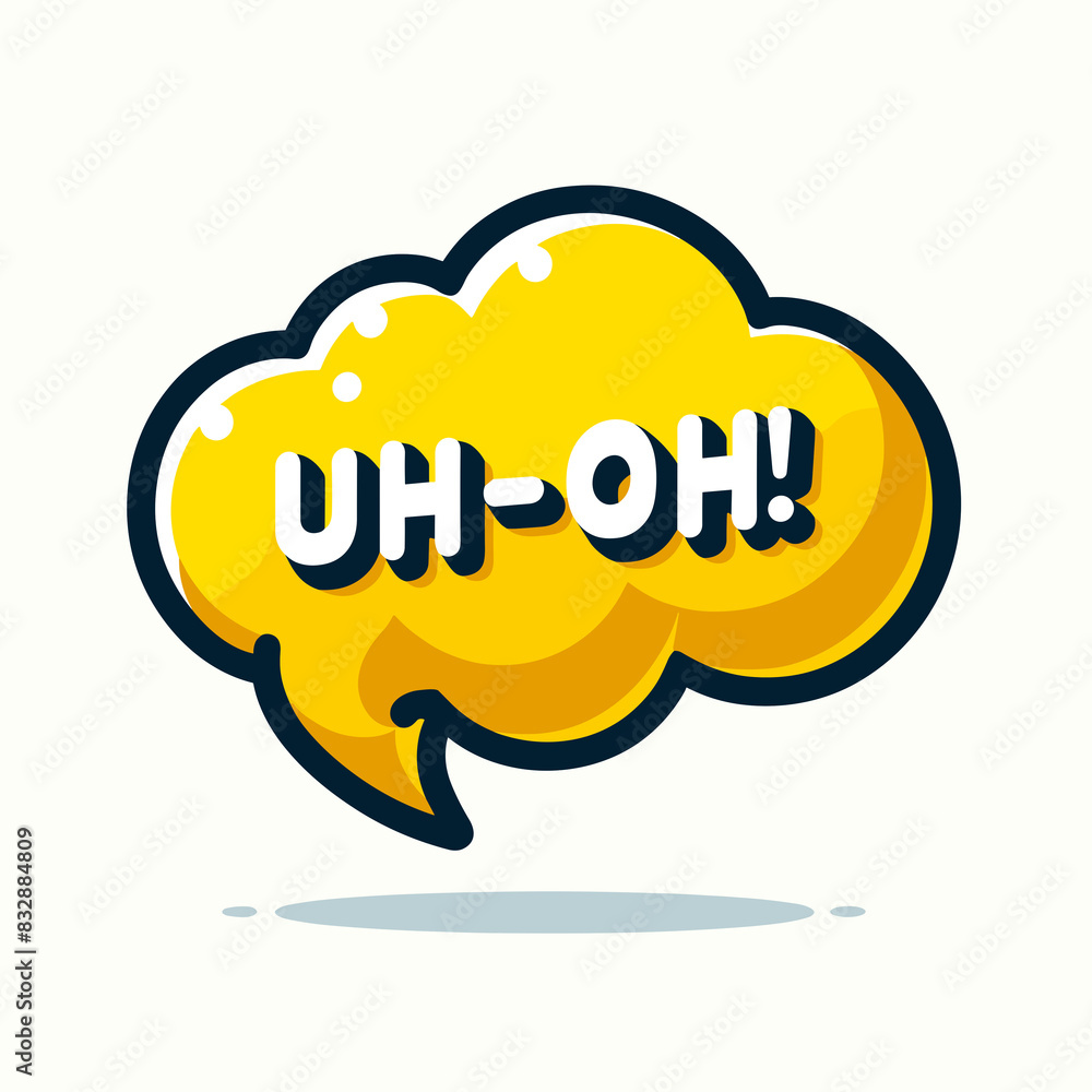 yellow speech bubble "UH-OH", white background illustration of a ...