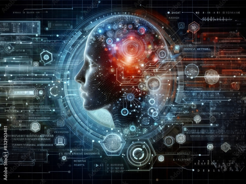 Futuristic background : digital network connection for data script based technological processes ...