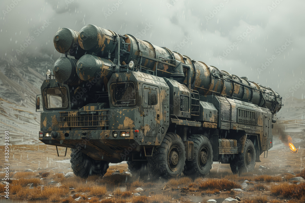 Mobile surface-to-air missile launcher positioned to defend strategic ...