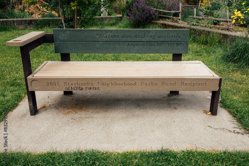 bench in Oxbow park in Georgetown with Aristotle quote about nature ...