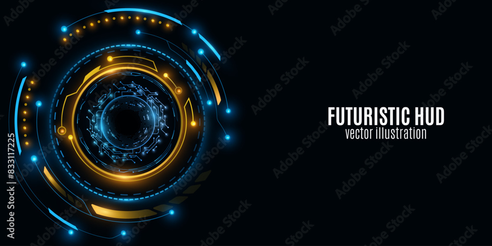 HUD circles with light effects. Futuristic dashboard. Cyber circuit ...