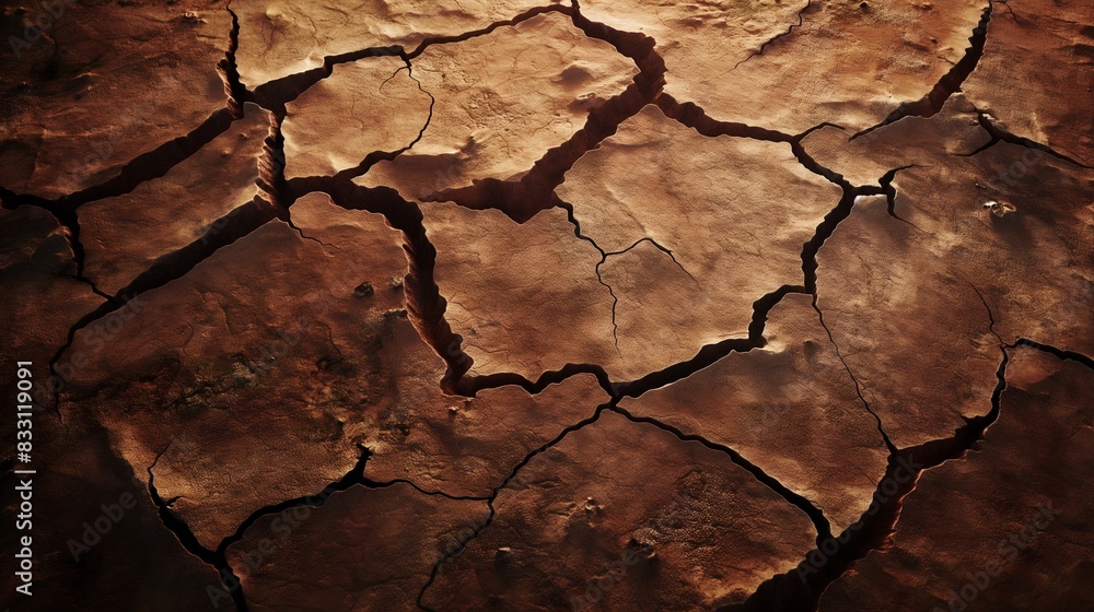 A realistic cracked earth texture, with deep fissures and a rich ...