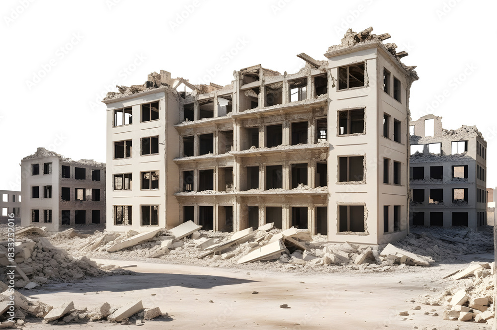 War-torn destroyed buildings isolated on transparent background ...
