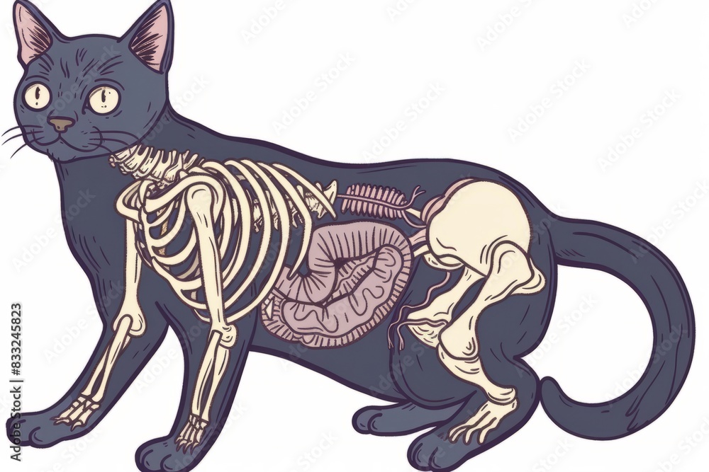Cartoon cute doodles of a cat with transparent skin showing its ...