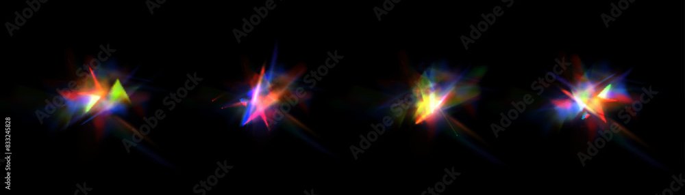 Rainbow light rays, lens flare, reflection effect from crystal, glass ...
